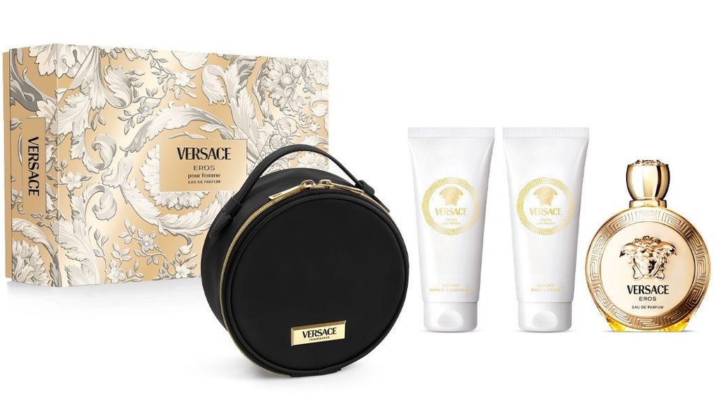 Versace Eros Women Set 3.4oz EDP & 3.4oz BL & 3.4oz SG & Make-up Case ...