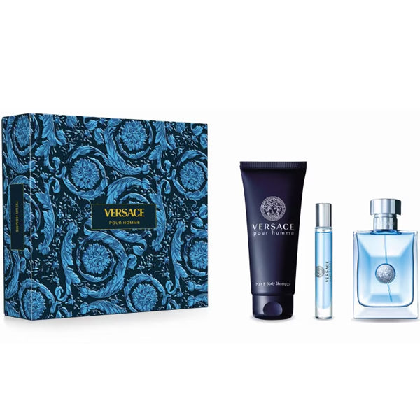 Versace Pour Homme Gift Set 3.4oz EDT & .3oz Mini & 5oz Shower Gel ...