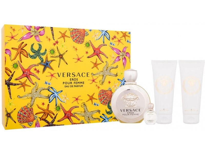 Versace Eros Women Set 3.4oz EDP & 3.4oz SG & 3.4oz BL & .17oz Mini ...